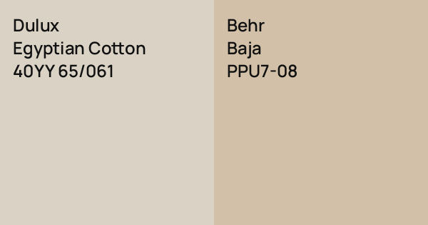 Dulux Egyptian Cotton vs. Behr Baja comparison