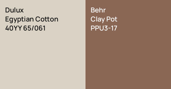 Dulux Egyptian Cotton vs. Behr Clay Pot comparison