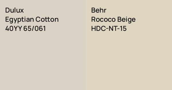 Dulux Egyptian Cotton vs. Behr Rococo Beige comparison
