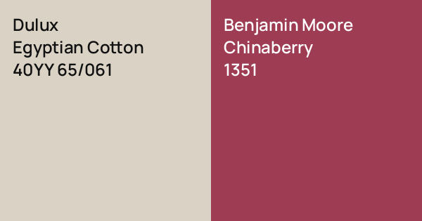 Dulux Egyptian Cotton vs. Benjamin Moore Chinaberry comparison
