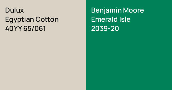 Dulux Egyptian Cotton vs. Benjamin Moore Emerald Isle comparison