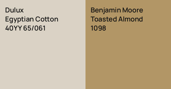 Dulux Egyptian Cotton vs. Benjamin Moore Toasted Almond comparison