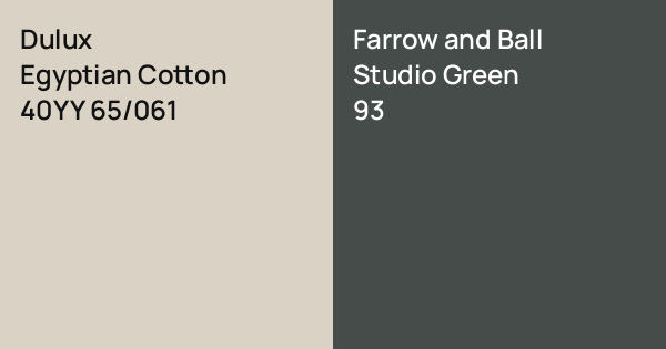 Dulux Egyptian Cotton vs. Farrow and Ball Studio Green comparison