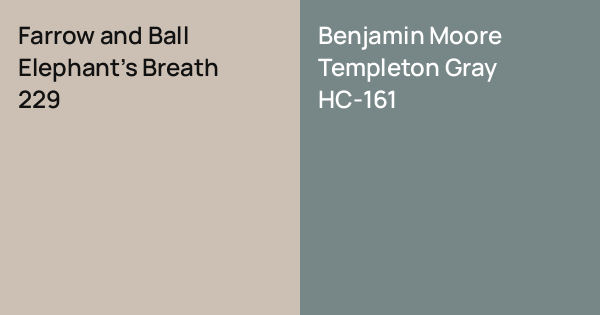 Farrow and Ball Elephant's Breath vs. Benjamin Moore Templeton Gray comparison