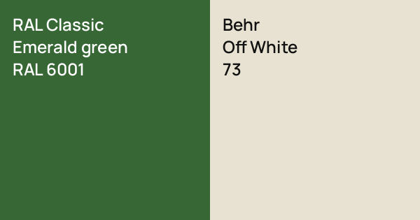 RAL Classic Emerald green vs. Behr Off White comparison