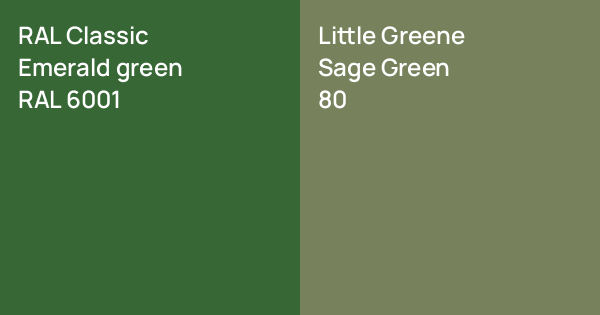 RAL Classic Emerald green vs. Little Greene Sage Green comparison