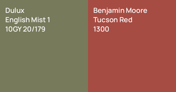 Dulux English Mist 1 vs. Benjamin Moore Tucson Red comparison