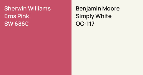 Sherwin Williams Eros Pink vs. Benjamin Moore Simply White comparison
