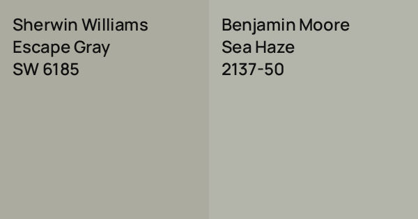 Sherwin Williams Escape Gray vs. Benjamin Moore Sea Haze comparison