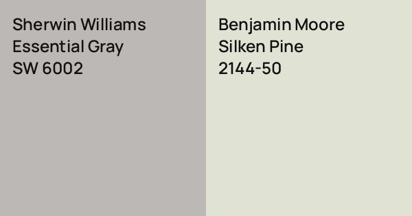 Sherwin Williams Essential Gray vs. Benjamin Moore Silken Pine comparison
