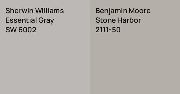 Sherwin Williams Essential Gray vs. Benjamin Moore Stone Harbor comparison