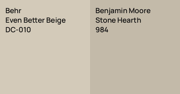 Behr Even Better Beige vs. Benjamin Moore Stone Hearth comparison