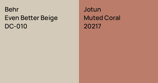 Behr Even Better Beige vs. Jotun Muted Coral comparison
