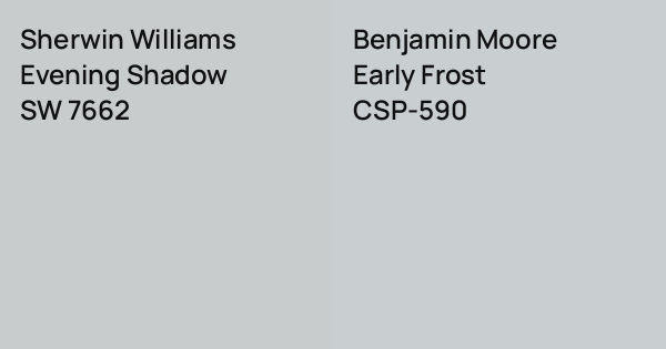 Sherwin Williams Evening Shadow vs. Benjamin Moore Early Frost comparison