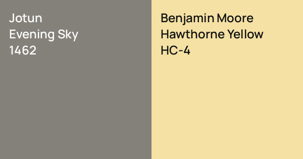 Jotun Evening Sky vs. Benjamin Moore Hawthorne Yellow comparison
