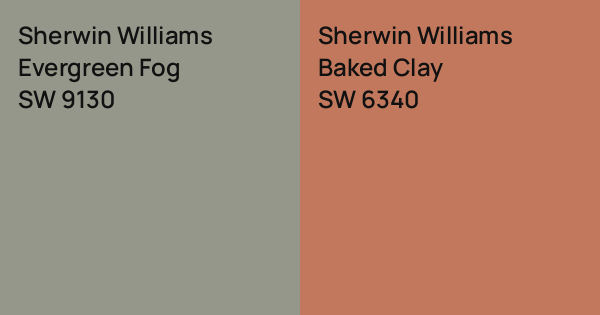 Sherwin Williams Evergreen Fog vs. Sherwin Williams Baked Clay comparison