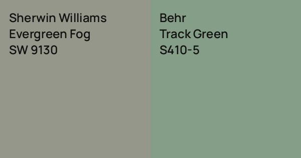 Sherwin Williams Evergreen Fog vs. Behr Track Green comparison