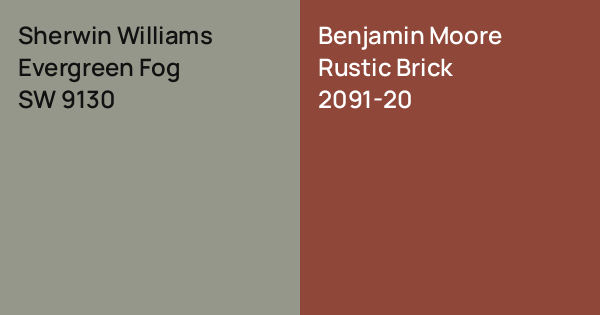 Sherwin Williams Evergreen Fog vs. Benjamin Moore Rustic Brick comparison