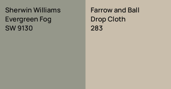 Sherwin Williams Evergreen Fog vs. Farrow and Ball Drop Cloth comparison