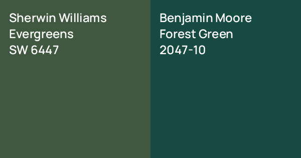 Sherwin Williams Evergreens vs. Benjamin Moore Forest Green comparison