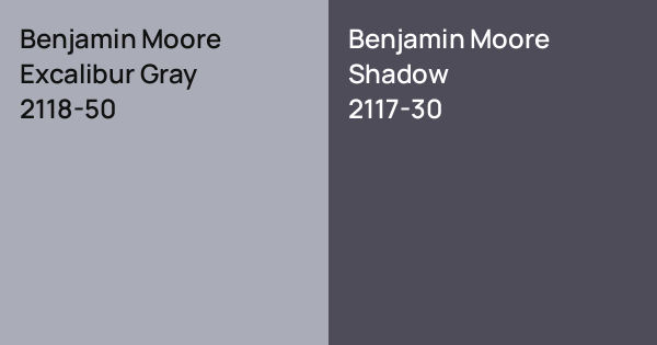 Benjamin Moore Excalibur Gray vs. Benjamin Moore Shadow comparison