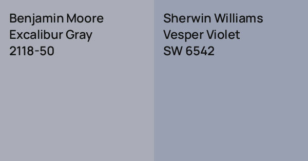 Benjamin Moore Excalibur Gray vs. Sherwin Williams Vesper Violet comparison