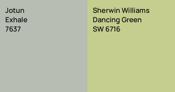 Jotun Exhale vs. Sherwin Williams Dancing Green comparison