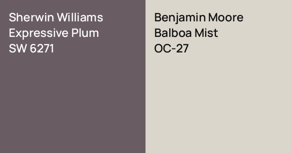 Sherwin Williams Expressive Plum vs. Benjamin Moore Balboa Mist comparison