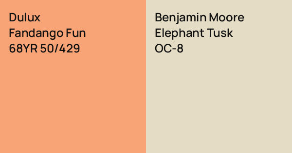 Dulux Fandango Fun vs. Benjamin Moore Elephant Tusk comparison