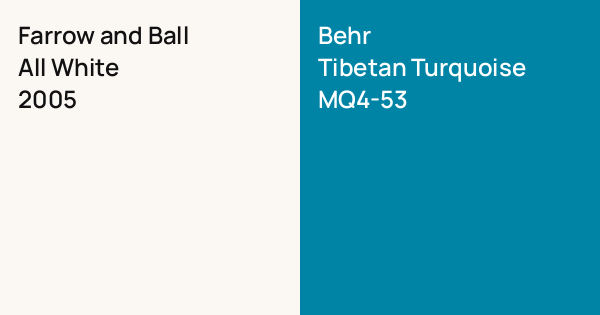 Farrow and Ball All White vs. Behr Tibetan Turquoise comparison