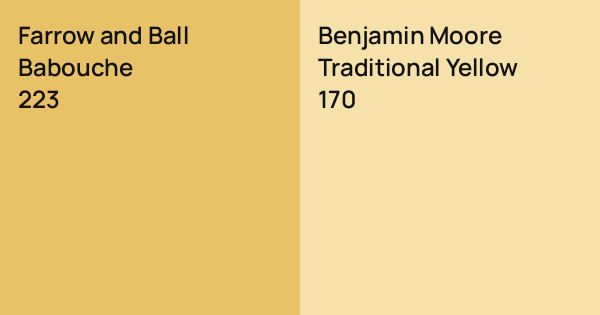 Farrow and Ball Babouche vs. Benjamin Moore Traditional Yellow comparison