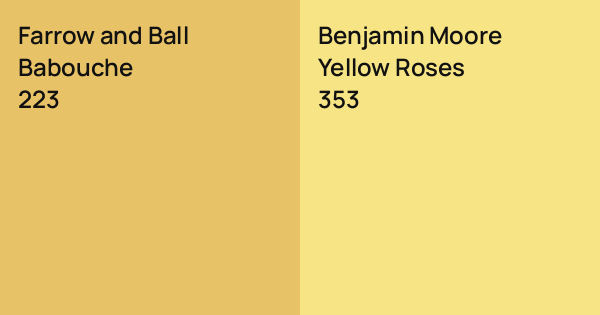 Farrow and Ball Babouche vs. Benjamin Moore Yellow Roses comparison