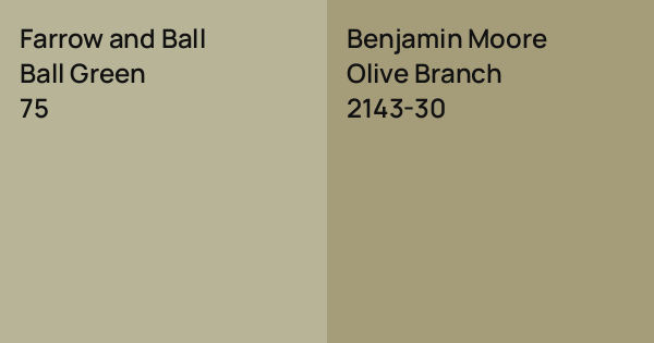 Farrow and Ball Ball Green vs. Benjamin Moore Olive Branch comparison