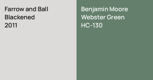 Farrow and Ball Blackened vs. Benjamin Moore Webster Green comparison