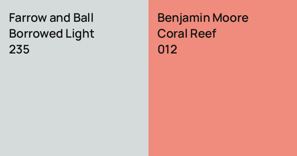 Farrow and Ball Borrowed Light vs. Benjamin Moore Coral Reef comparison