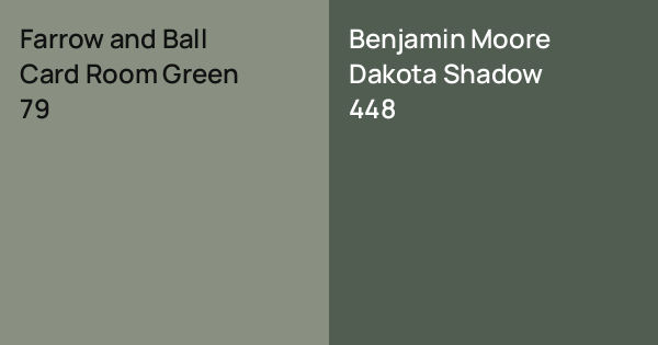 Farrow and Ball Card Room Green vs. Benjamin Moore Dakota Shadow comparison