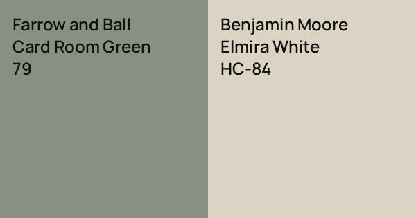 Farrow and Ball Card Room Green vs. Benjamin Moore Elmira White comparison