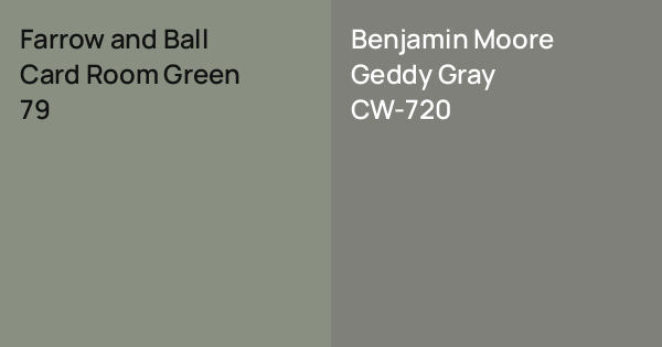 Farrow and Ball Card Room Green vs. Benjamin Moore Geddy Gray comparison