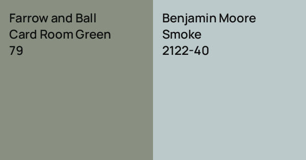 Farrow and Ball Card Room Green vs. Benjamin Moore Smoke comparison