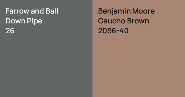 Farrow and Ball Down Pipe vs. Benjamin Moore Gaucho Brown comparison