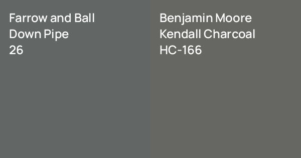 Farrow and Ball Down Pipe vs. Benjamin Moore Kendall Charcoal comparison