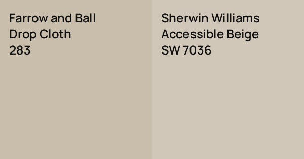 Farrow and Ball Drop Cloth vs. Sherwin Williams Accessible Beige comparison