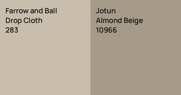Farrow and Ball Drop Cloth vs. Jotun Almond Beige comparison