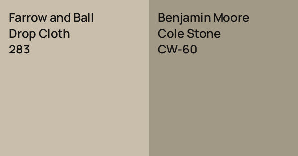 Farrow and Ball Drop Cloth vs. Benjamin Moore Cole Stone comparison