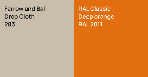 Farrow and Ball Drop Cloth vs. RAL Classic Deep orange comparison