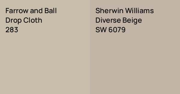 Farrow and Ball Drop Cloth vs. Sherwin Williams Diverse Beige comparison