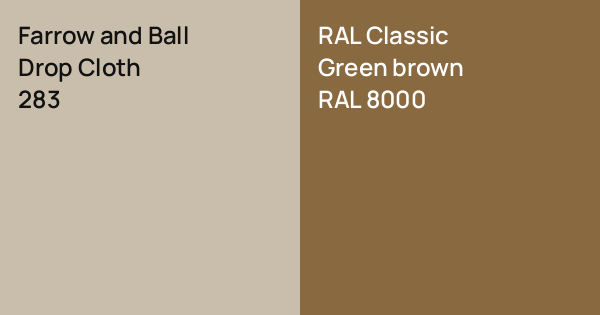 Farrow and Ball Drop Cloth vs. RAL Classic Green brown comparison