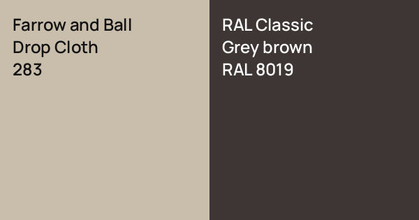 Farrow and Ball Drop Cloth vs. RAL Classic Grey brown comparison