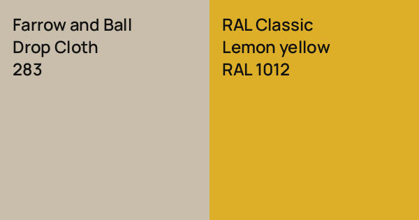 Farrow and Ball Drop Cloth vs. RAL Classic Lemon yellow comparison