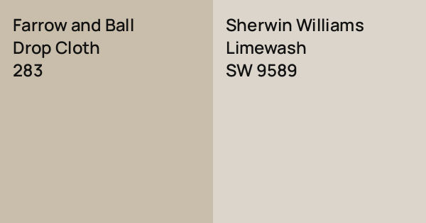 Farrow and Ball Drop Cloth vs. Sherwin Williams Limewash comparison